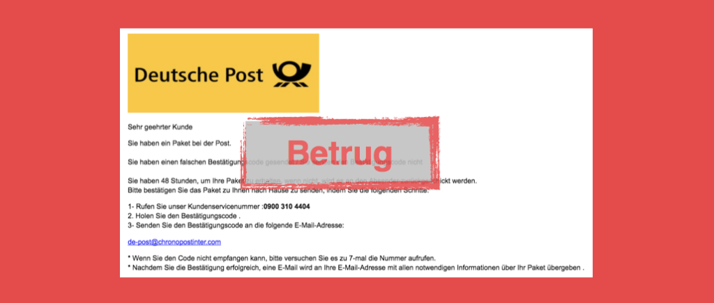 Abzocke: Spam-Mail der Deutschen Post führt in Kostenfalle
