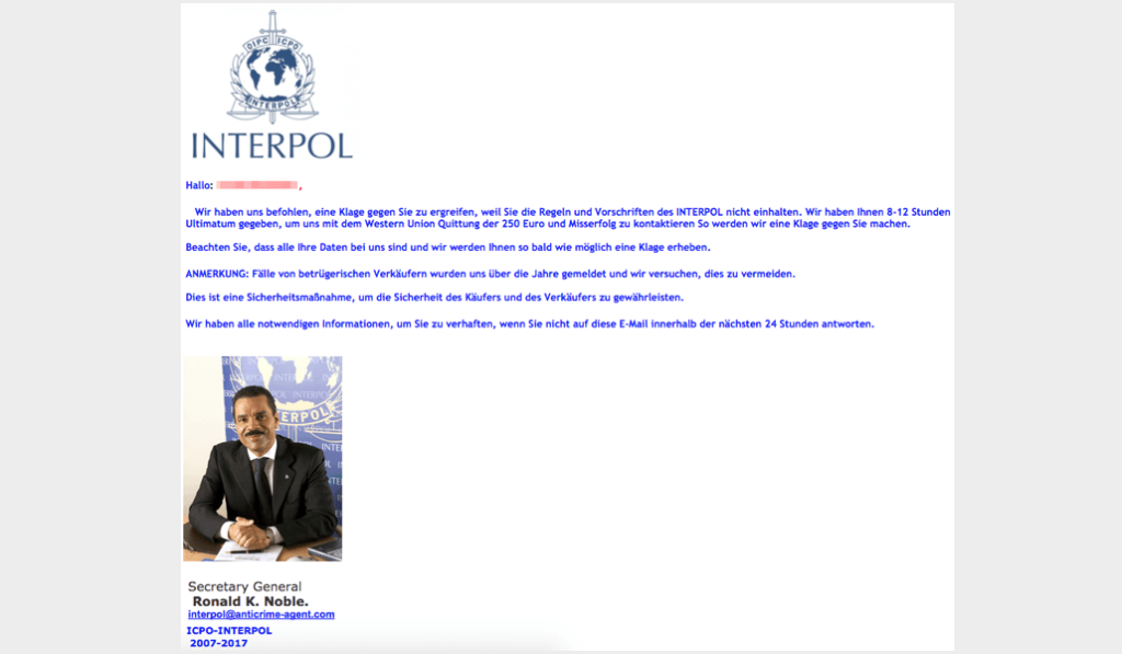 Ist E-Mail von Interpol Rechtliche Hinweise - Ihr Leben ist in Gefahr Spam?