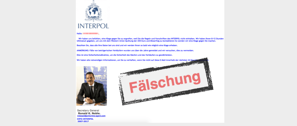 Ist E-Mail von Interpol Rechtliche Hinweise - Ihr Leben ist in Gefahr Spam?