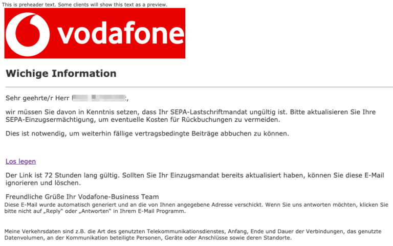 Vodafone.de: SMS und E-Mail "Empfang bestätigen" ist Phishing