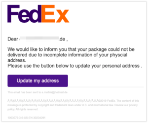 Vorsicht Phishing: FedEx Spam Mail "ANWEISUNGEN BEFOLGEN..."