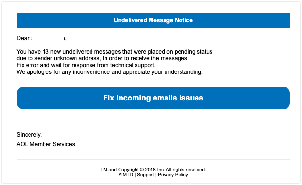 AOL Phishing: Mail mit "@info" ist Fake- nicht Öffnen