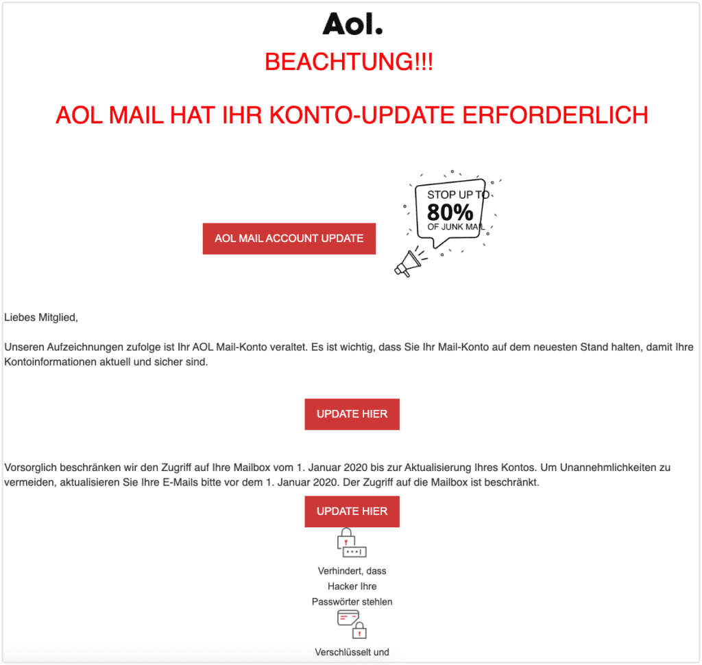 AOL Mail | Phishing / Spam | Aol Service | nicht Öffnen