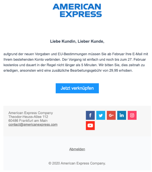 American Express: Diese Phishing-Mails wollen Kreditkartendaten stehlen