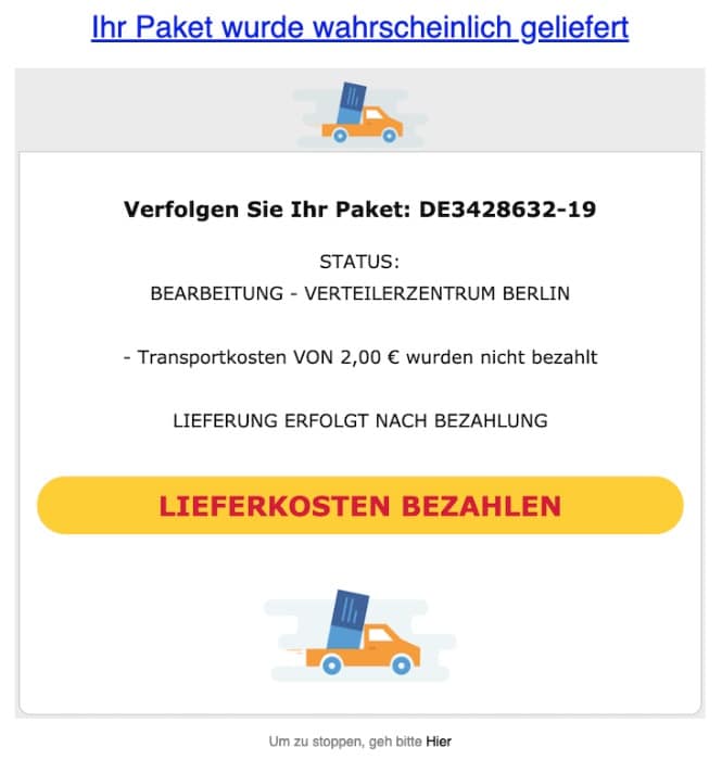 Abofalle: Mail "Paketinformationen erhalten" im Namen von DHL