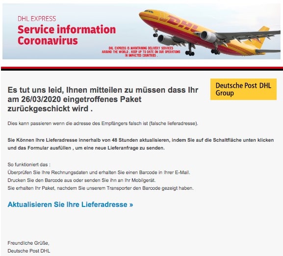 Abofalle: Mail "Paketinformationen erhalten" im Namen von DHL