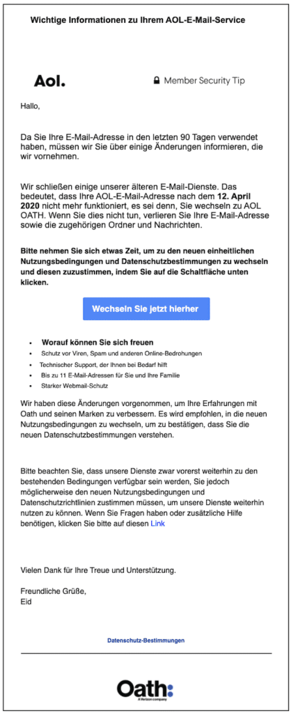 AOL Mail | Phishing / Spam | Aol Service | nicht Öffnen