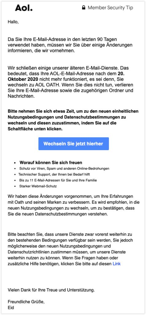 AOL Mail | Phishing / Spam | Aol Service | nicht Öffnen
