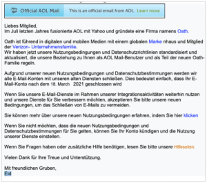 AOL Mail | Phishing / Spam | Aol Service | nicht Öffnen