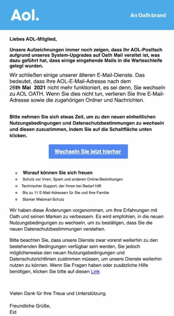 AOL Mail | Phishing / Spam | Aol Service | nicht Öffnen